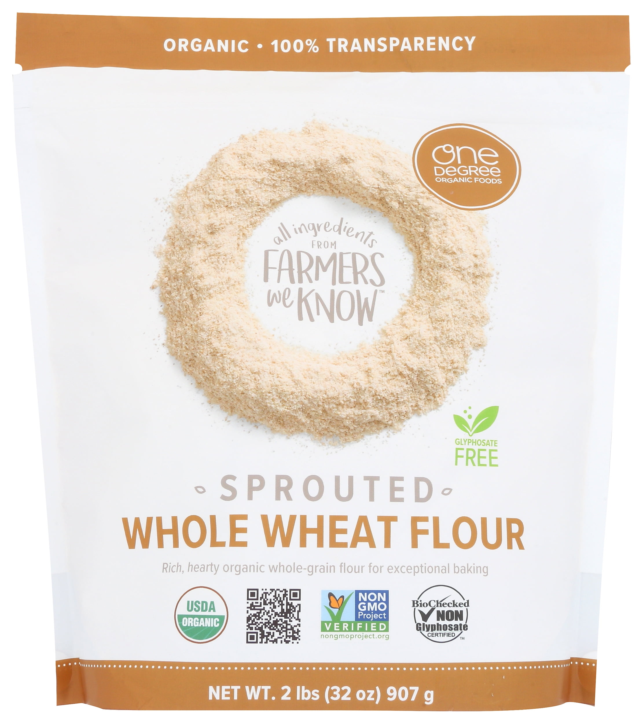 Pack of 6, One Degree Organic Sprouted Whole Wheat Flour, 32 oz ...