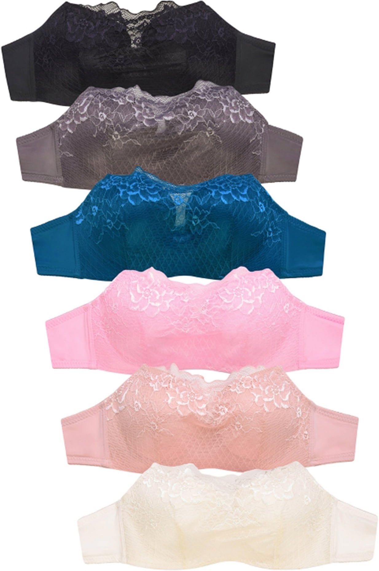 Pack of 6 Pieces Women's Wired Basic Regular Padded Everyday Bras A/B/C ...