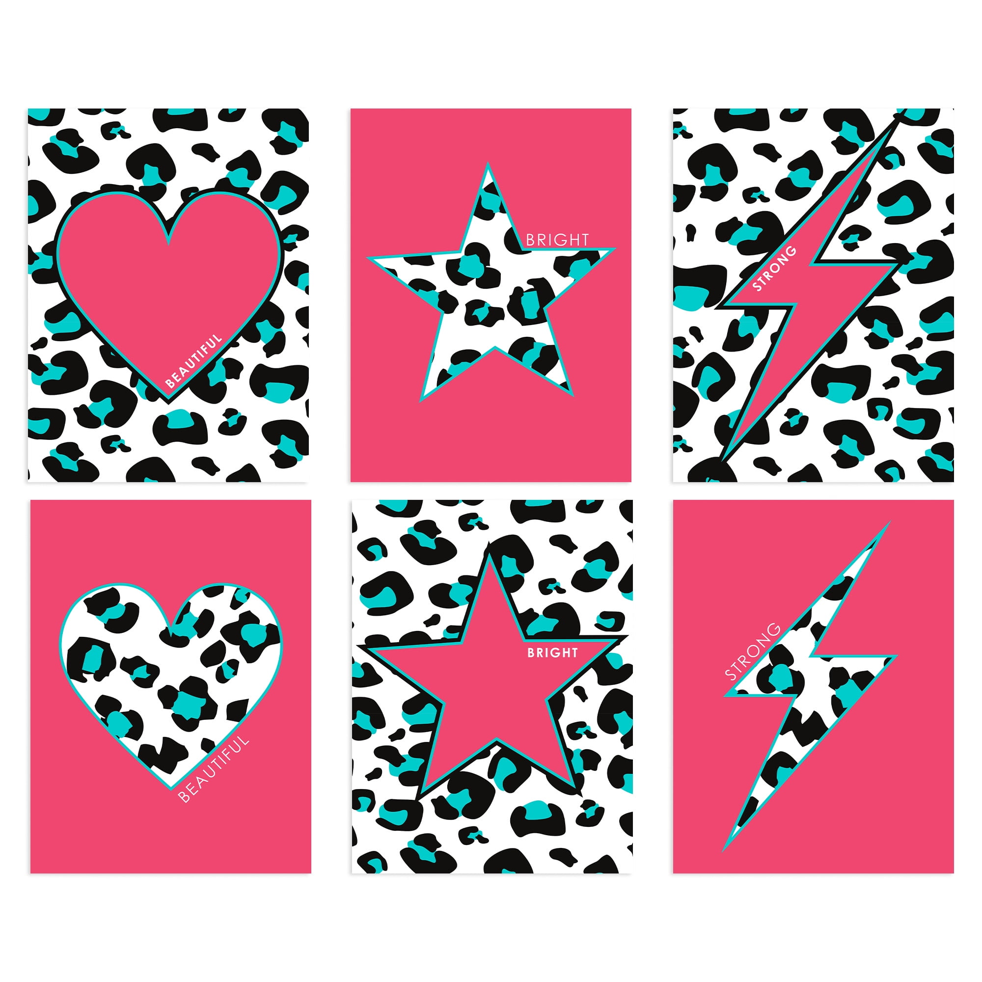 Pack of 6 Pink and Turquoise Leopard Pattern and Bold Shapes Beautiful ...