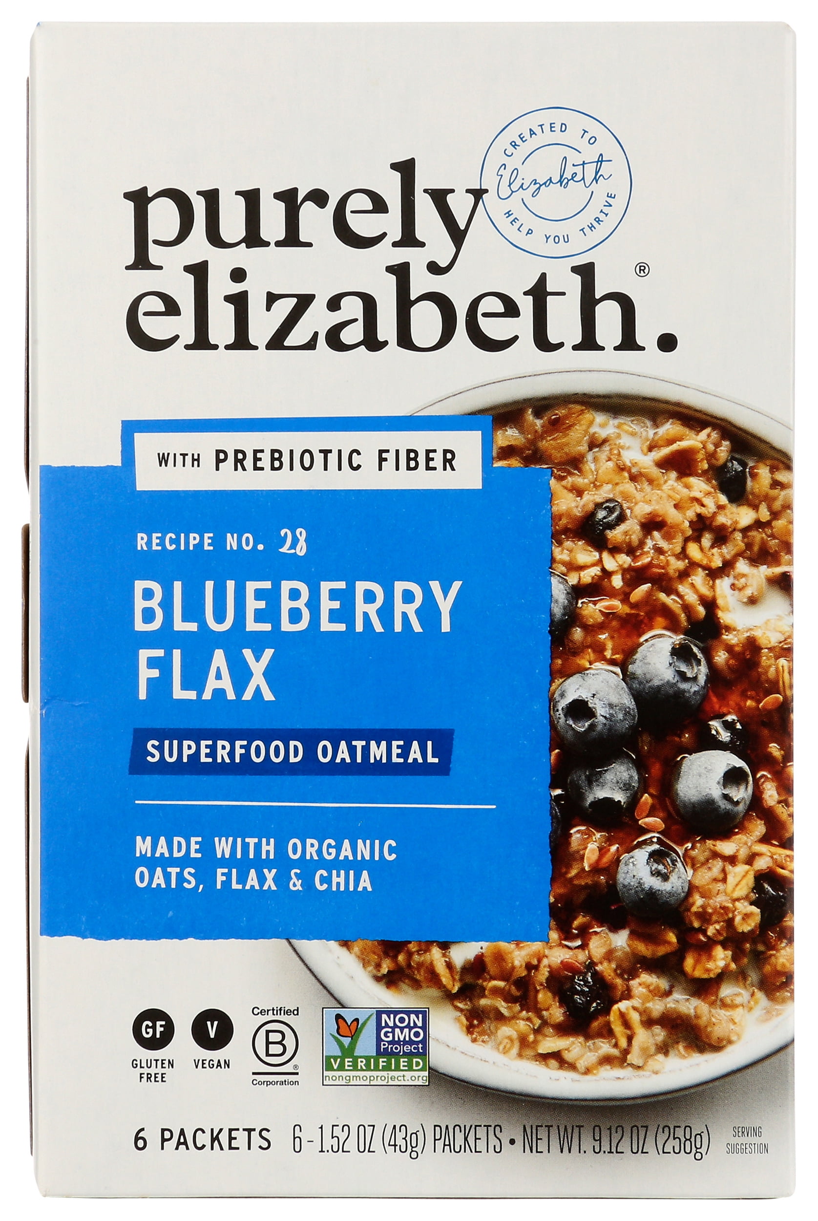 Pack of 6, Purely Elizabeth Blueberry Flax Superfood Oatmeal, 9.12 oz ...