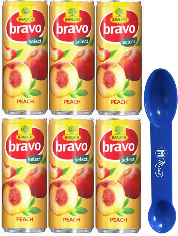 (Pack of 6) Rauch Bravo Peach Juice, 250ml Cans (2in1) Miras Trademark ...