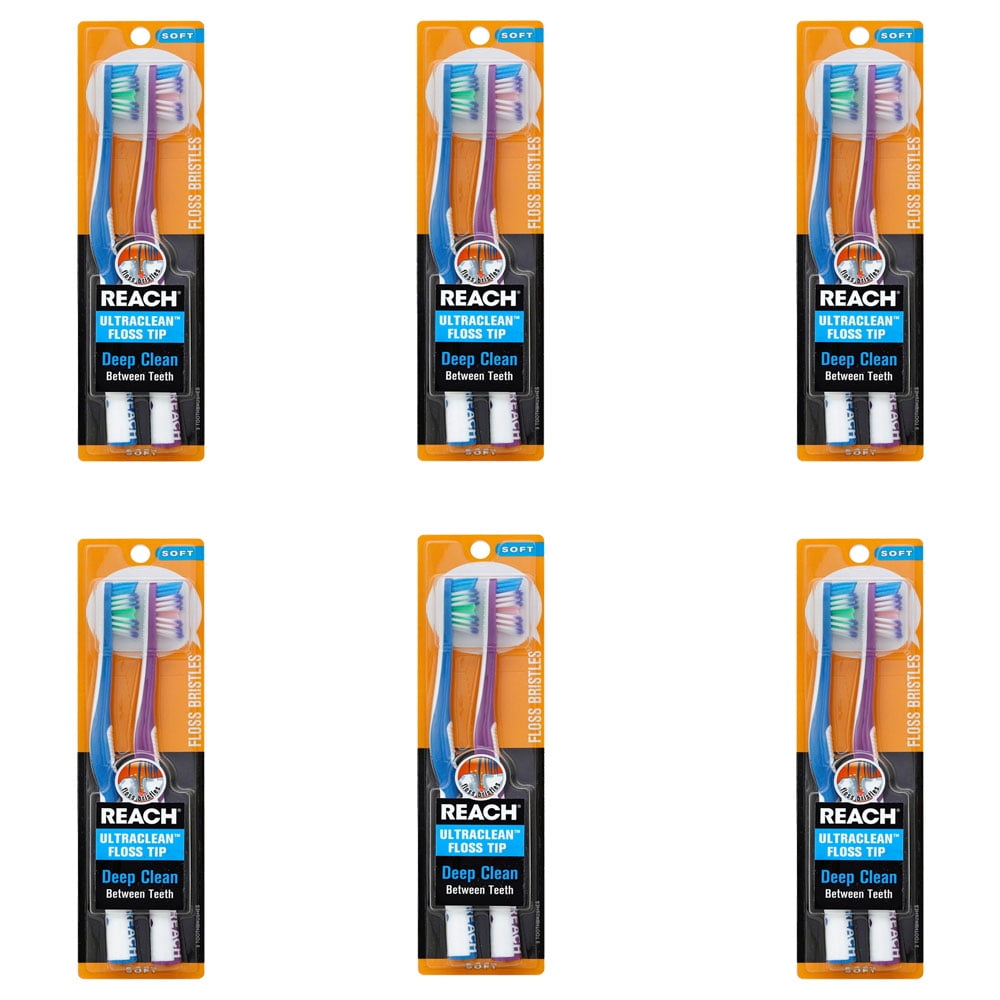 Pack of (6) Reach Toothbrush, Ultra Clean Floss Tip, Soft, (Total 12 ...
