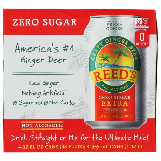 (Pack of 6), Reed's Zero Sugar Extra Ginger Beer, 4 pcs - 48 fl oz ...