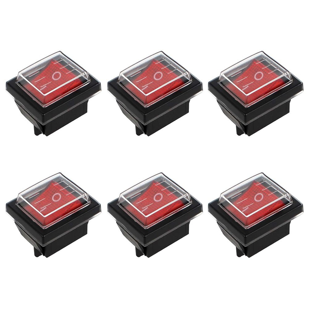 Pack Of 6 Rocker Switch 4-Pin With Cover Red Illuminated Waterproof ...