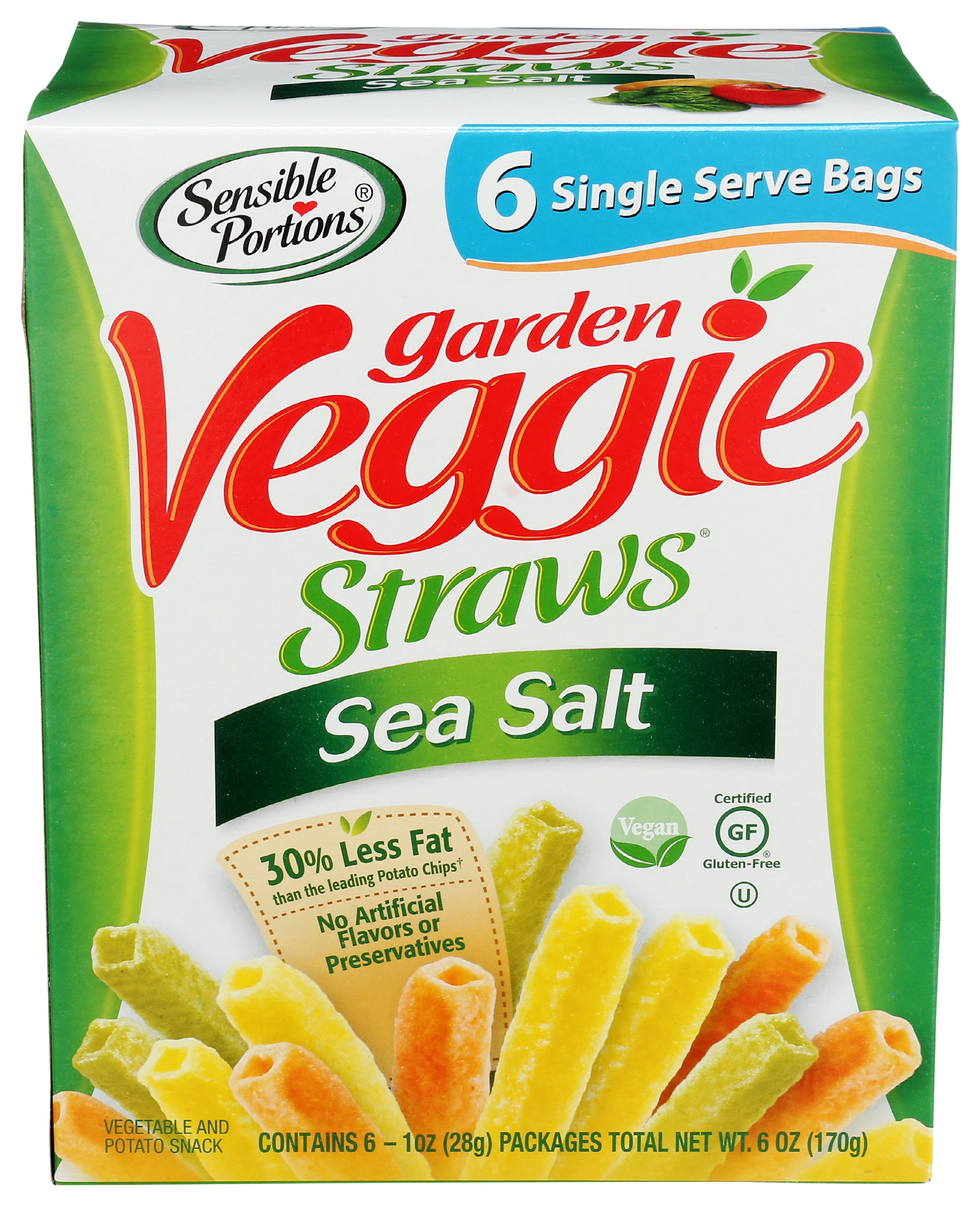 Pack of 6, Sensible Portions Garden Veggie Straws Sea Salt, 6 oz ...