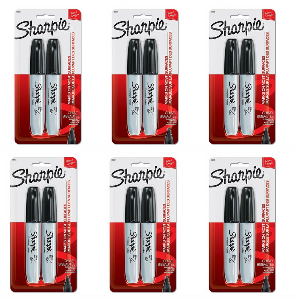 Pack of (6) Sharpie Permanent Marker, Chisel Tip, 2 Black Markers ...