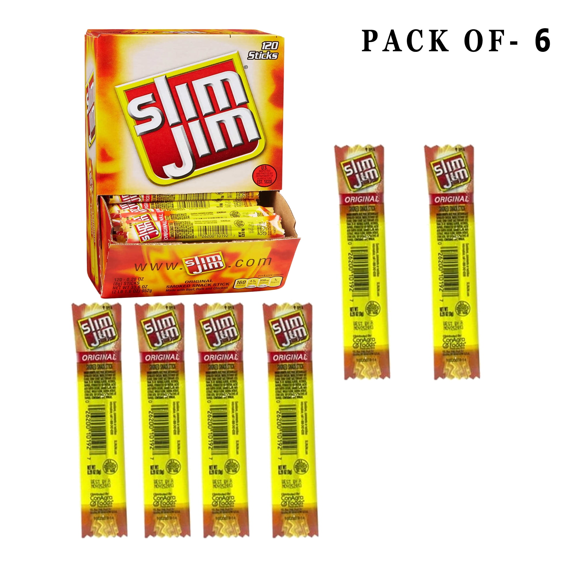 Pack of 6 Slim Jim Original Smoked Snack Stick | 0.28 oz per pack ...