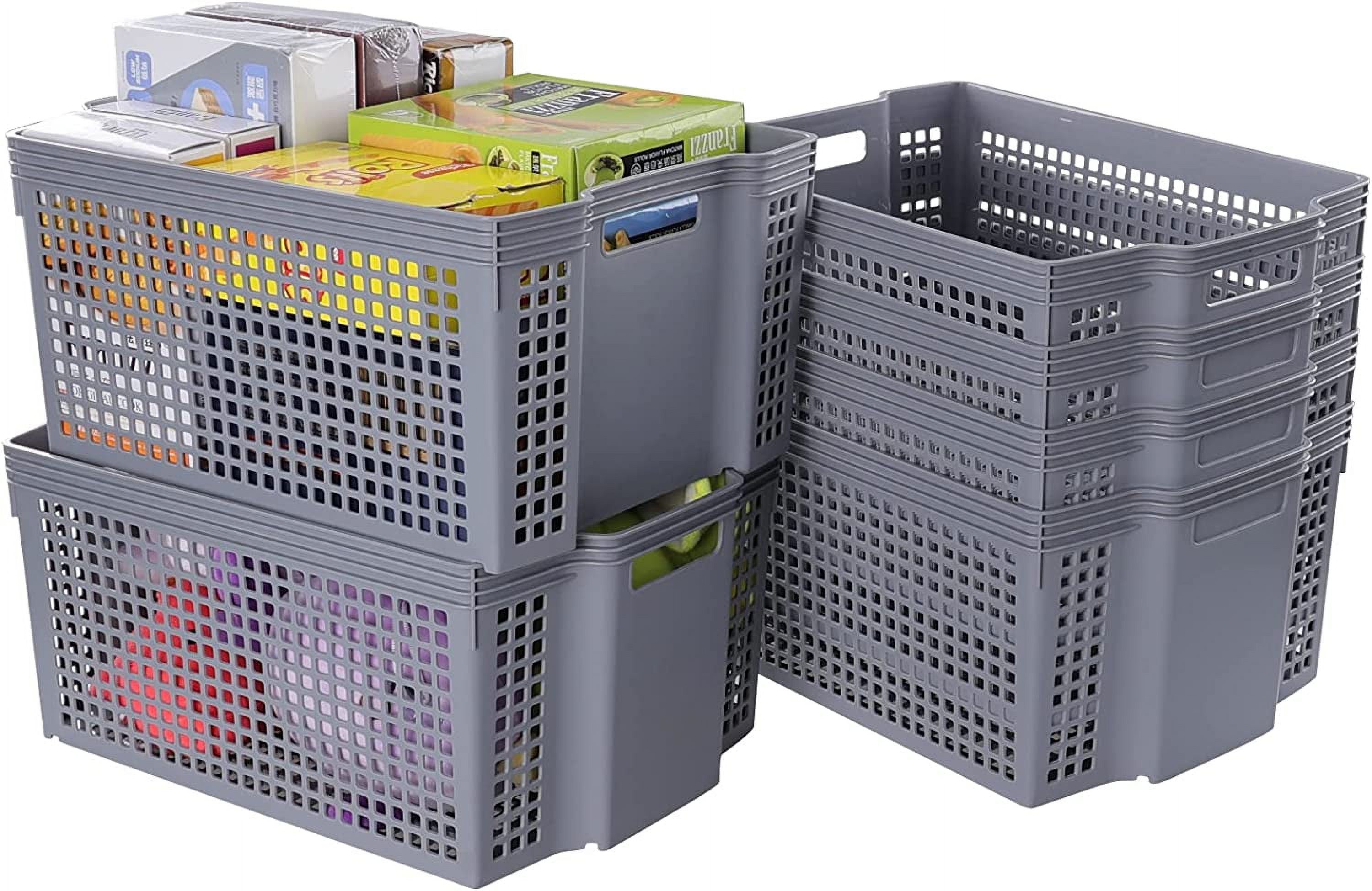 Pack of 6 Stacking Plastic Storage Baskets, 18L Large Plastic Stackable Baskets - Walmart.com