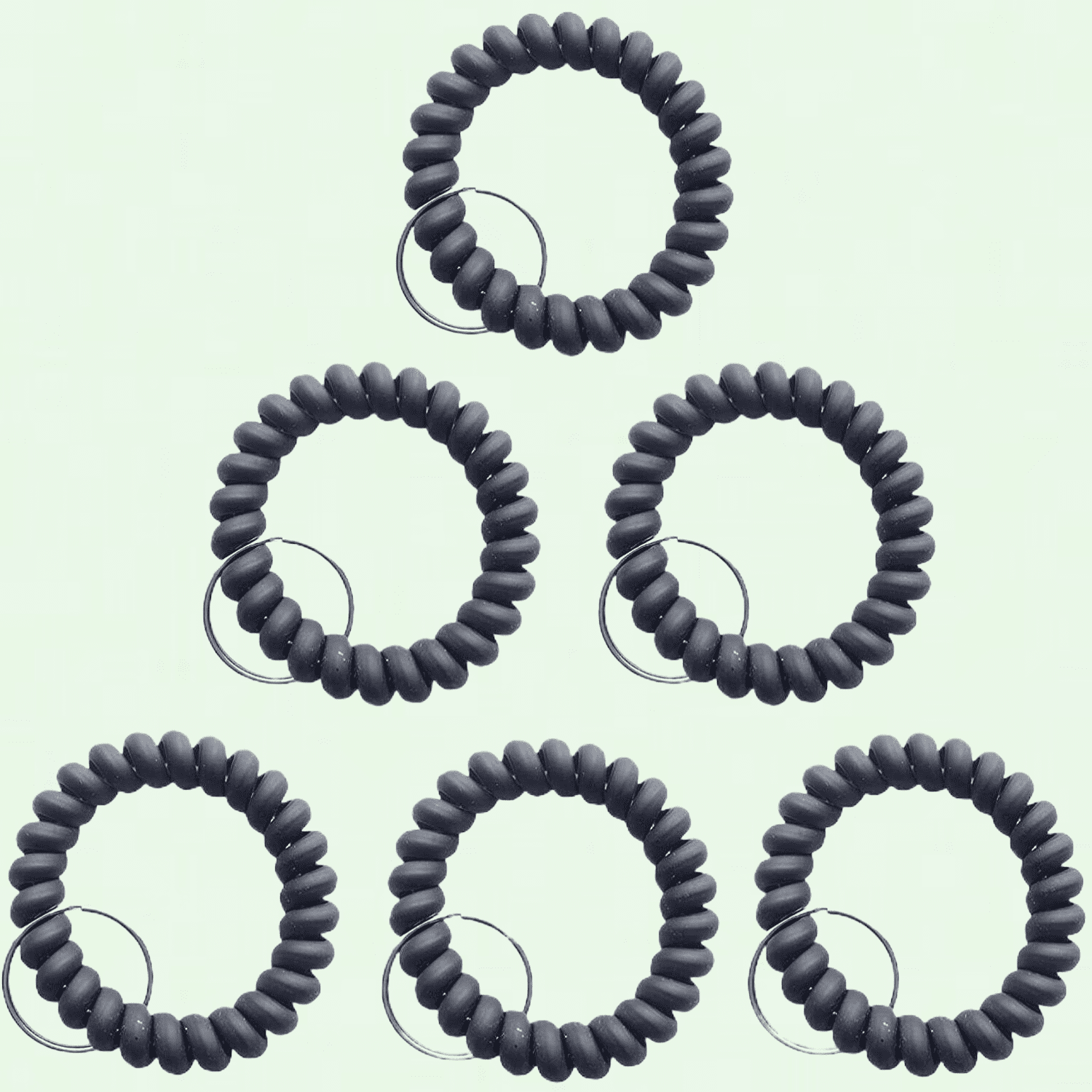 Pack of 6 Stretchable Spiral Key Rings, Plastic Wrist Key Coil, Black ...