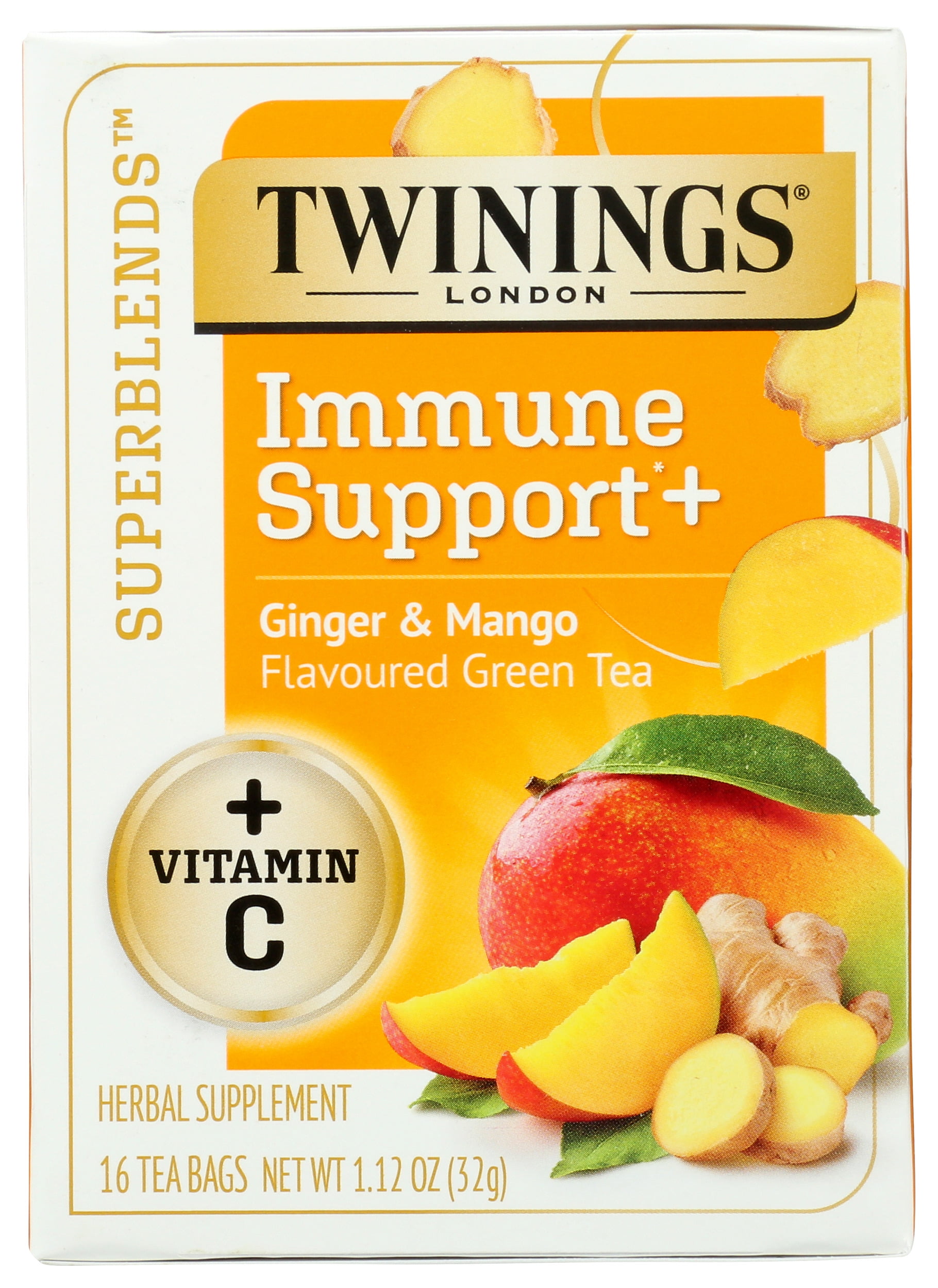 Pack of 6, Twining Tea Immune Support Ginger & Mango Green Tea, 16 bg - 1.12 oz - Walmart.com
