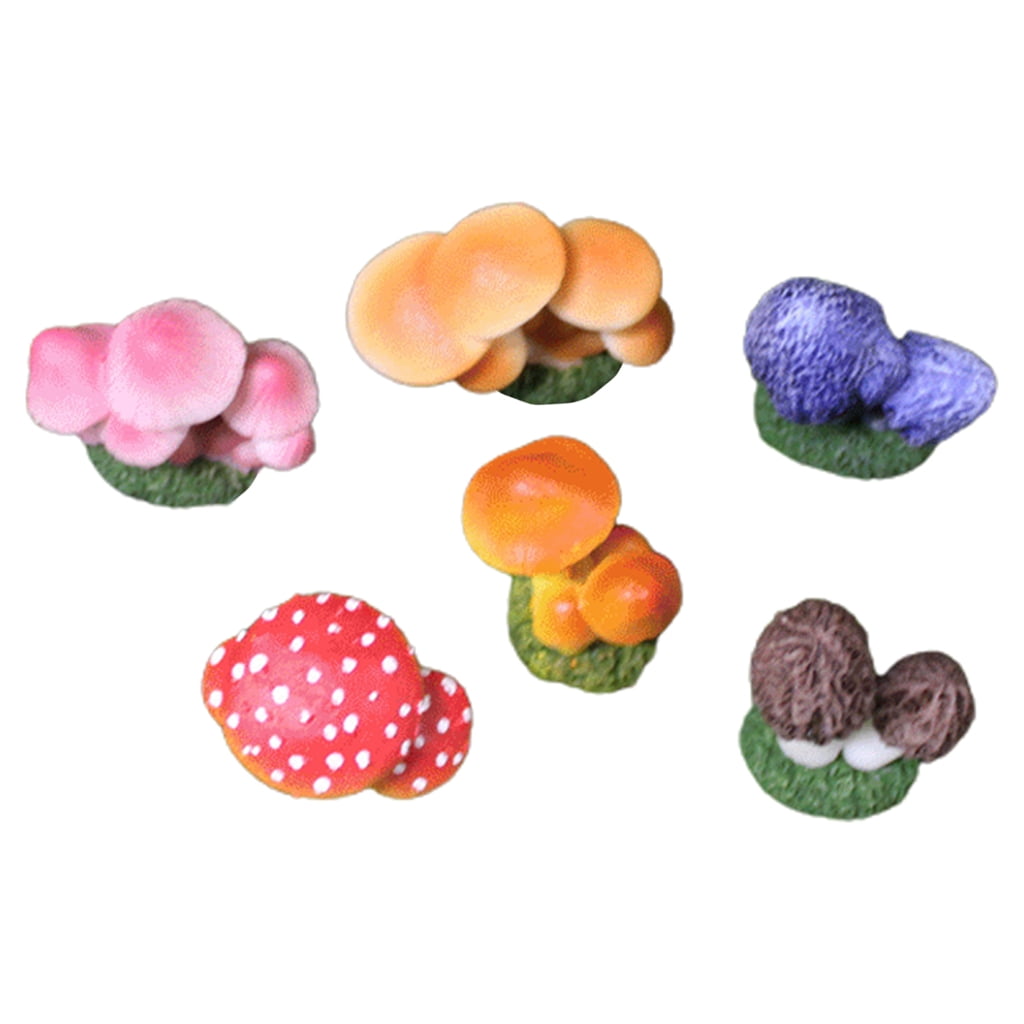 (Pack of 6) Vibrant Mushroom Figurines Ornaments Sculpture Resin Moulds ...
