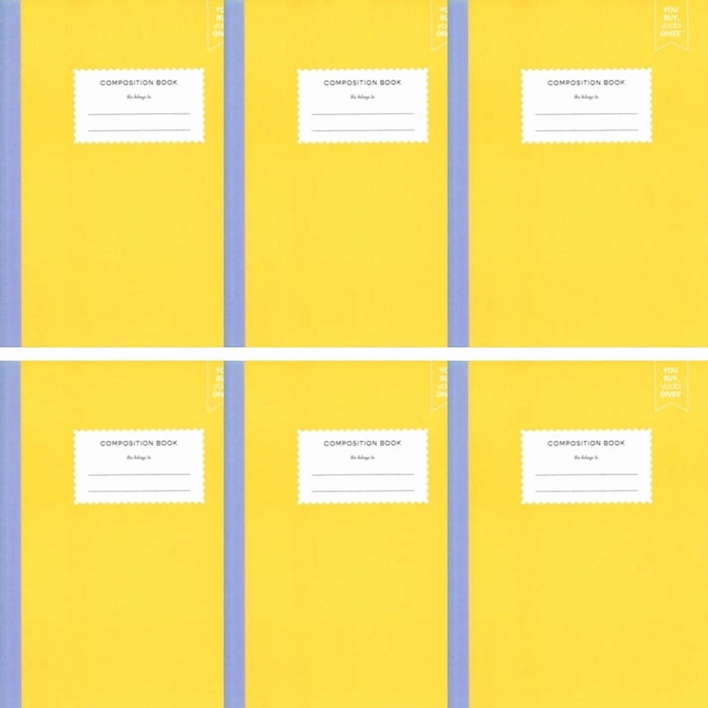 Pack of 6 - Yoobi College Ruled Composition Notebook - Yellow (100 ...