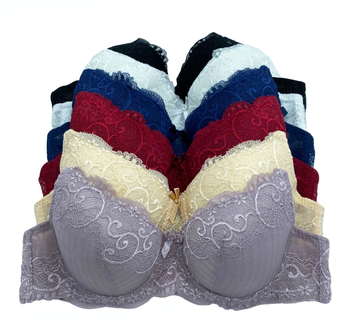 Pack of 6 pieces Women's Wired Basic Regular Padded Everyday Bras A/B/C ...