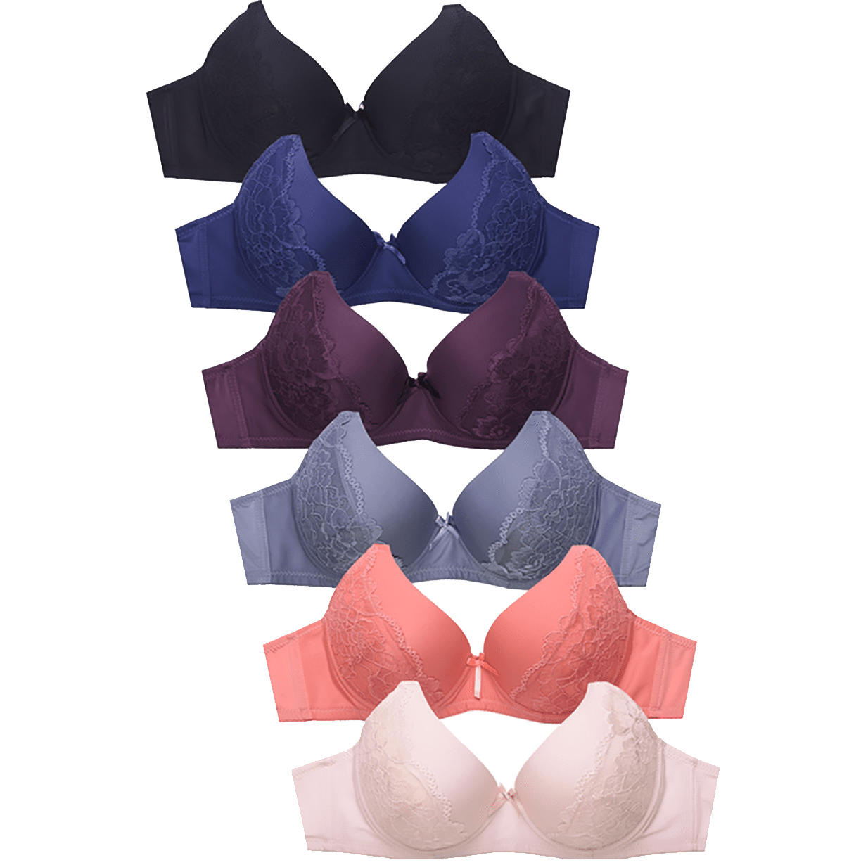 Pack of 6 pieces Women's Wired Basic Regular Padded Everyday Bras A/B/C ...