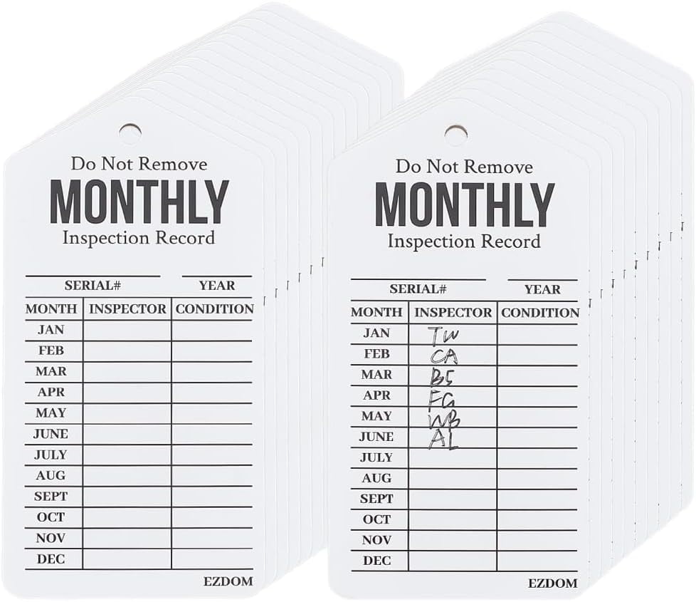 Pack of 60 Monthly Inspection Record Tags 4.7"x2.7" Black Paper ...