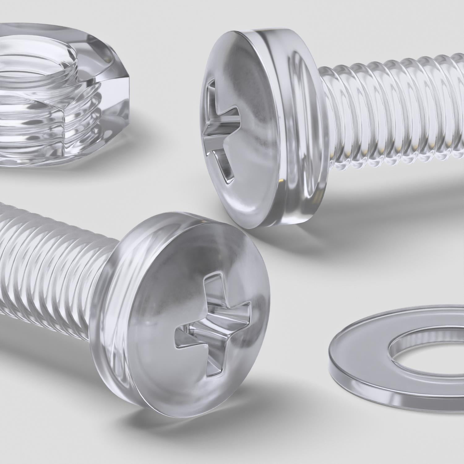 Pack of 60 Transparent Clear Plastic Acrylic M3 x 25mm Nuts & Bolts ...