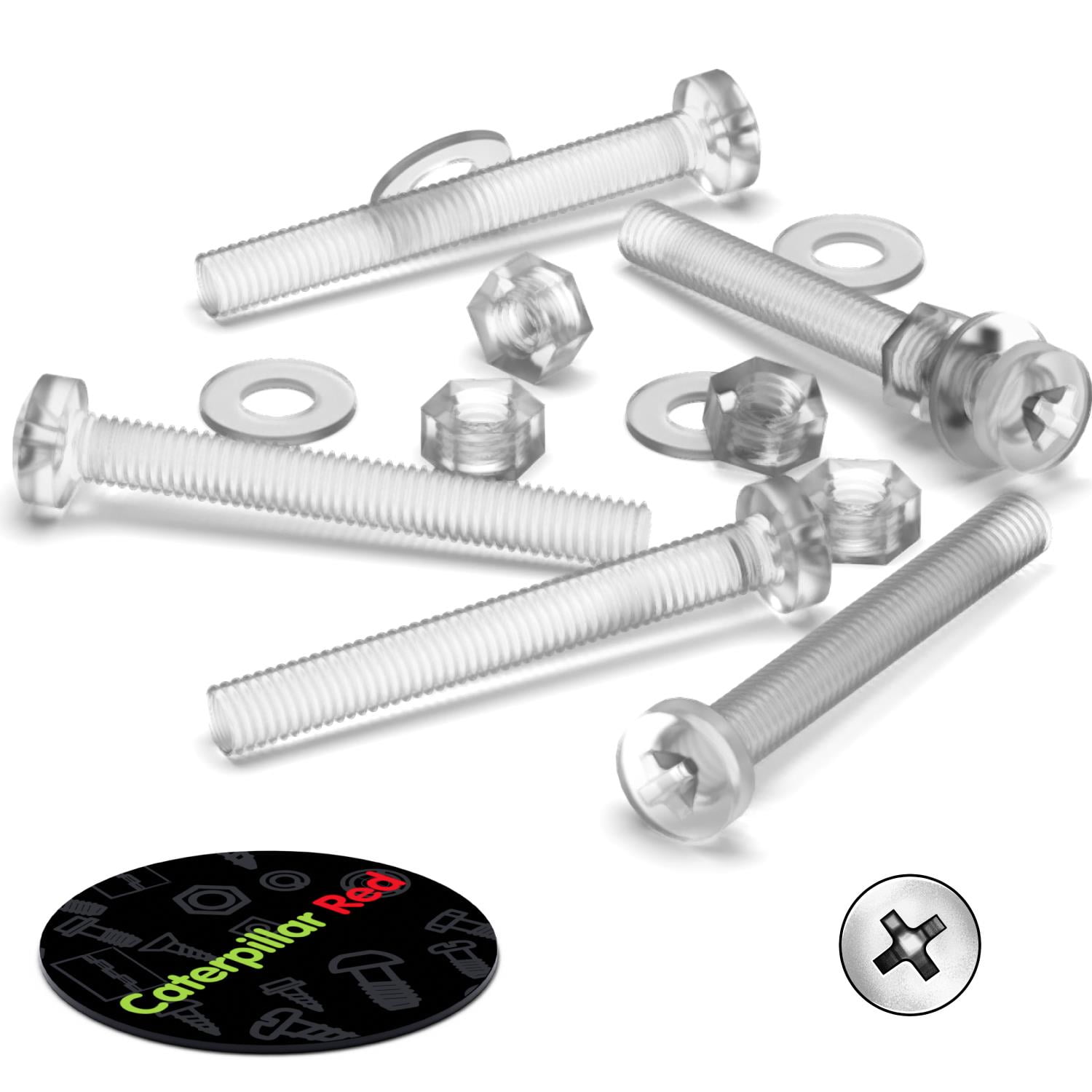 Pack of 60 Transparent Clear Plastic Acrylic M3 x 25mm Nuts & Bolts ...