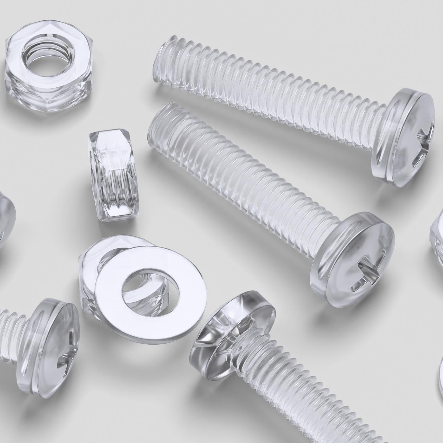 Pack of 60 Transparent Clear Plastic Acrylic M4 x 20mm Nuts & Bolts ...