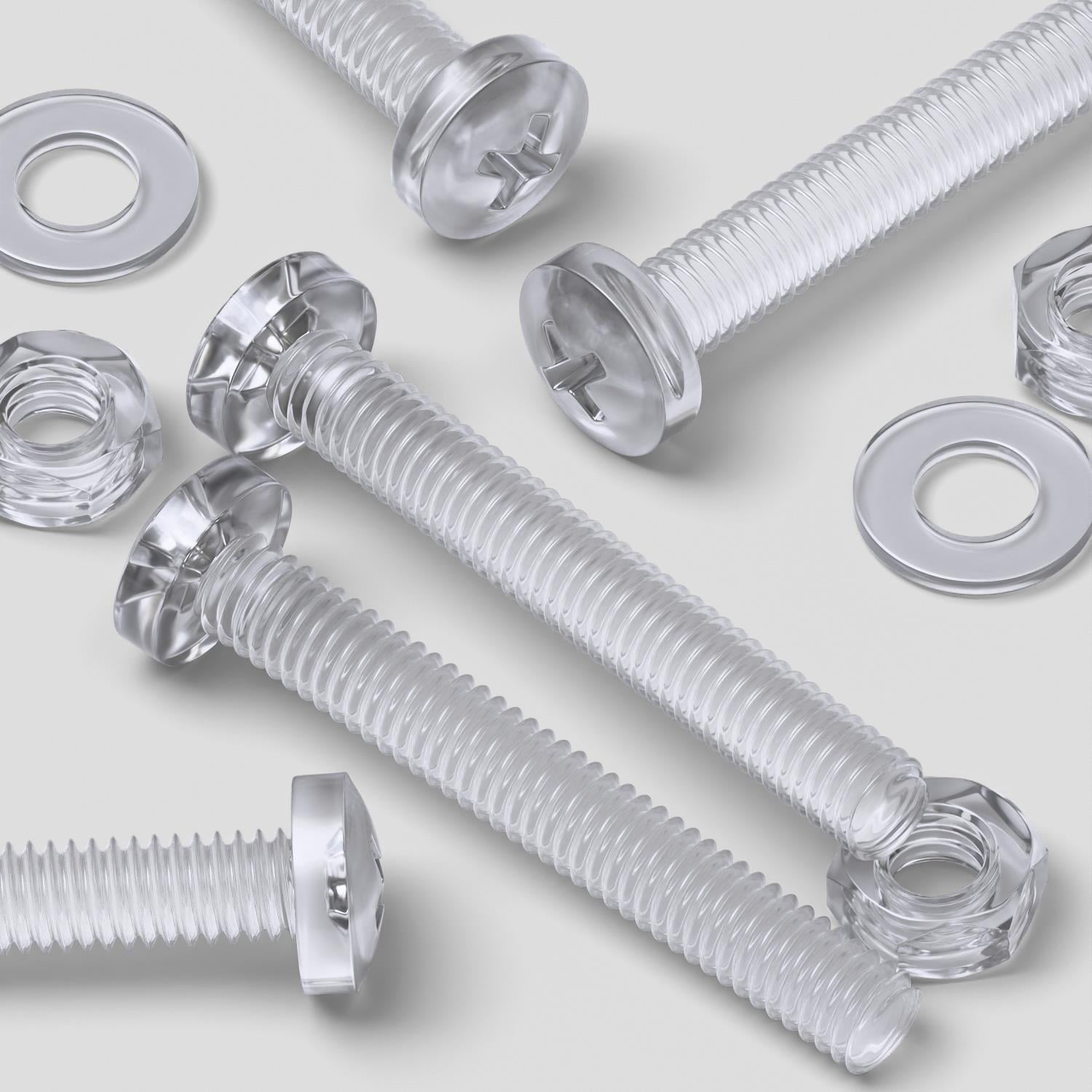 Pack of 60 Transparent Clear Plastic Acrylic M4 x 30mm Nuts & Bolts ...