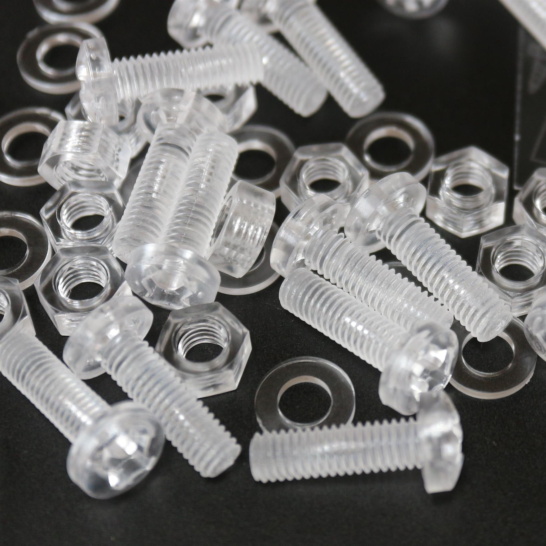 Pack of 60 Transparent Clear Plastic Acrylic M6 x 20mm Nuts & Bolts ...