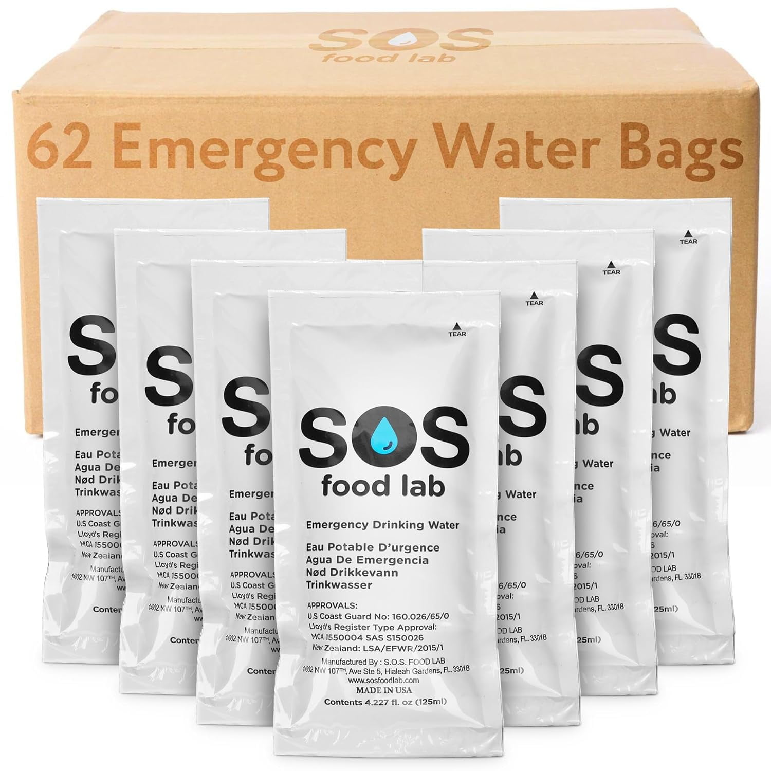 (Pack of 62) SOS Food Lab Emergency Water 5 year Shelf Life | 4.22 Oz ...