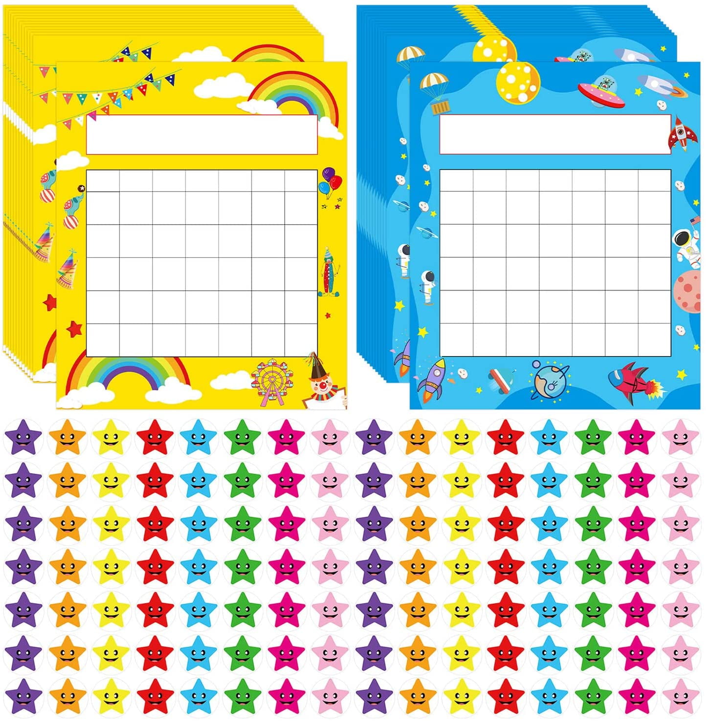 Pack of 64 Incentive Chart, Colorful Rainbow & Space Theme Desk ...