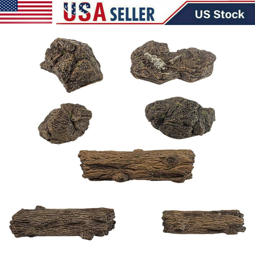 Pack of 7 Artificial Tree Stump Mini Garden Figurines Stumps Ornaments ...
