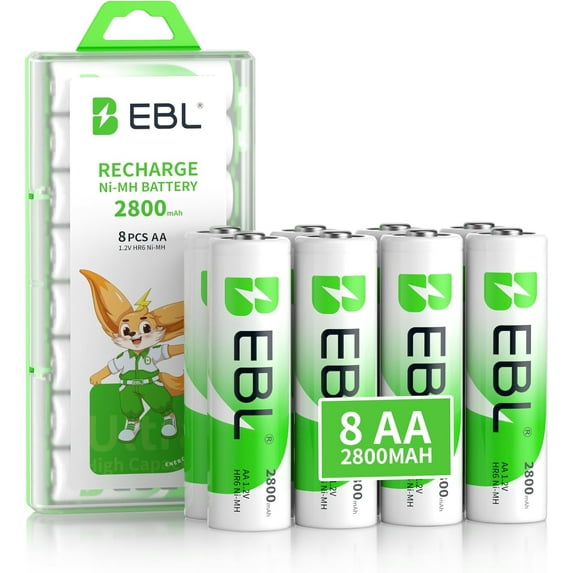 Pack of 8 AA Batteries 2800mAh High Capacity Precharged Ni-MH AA Rechargeable Batteries ...