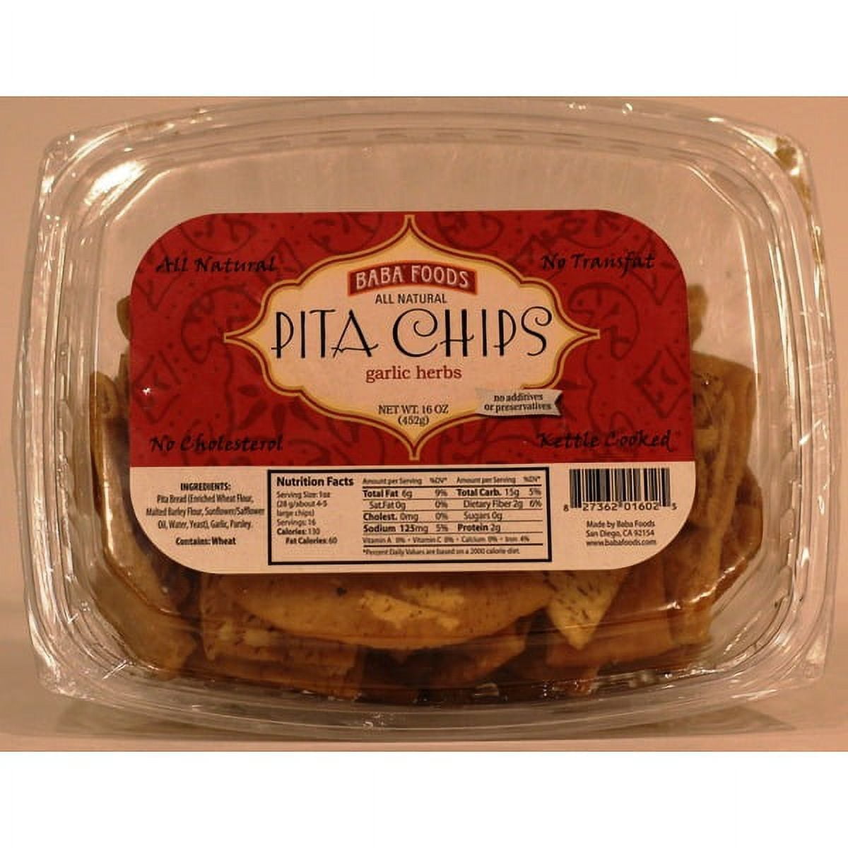 (Pack of 8) Baba Foods: Garlic Herbs Pita Chips 16 Oz - Walmart.com