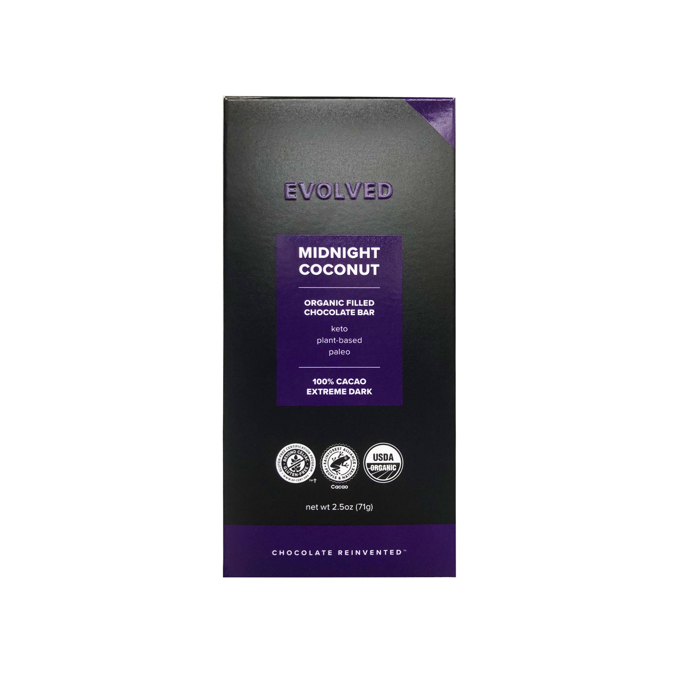 Pack of 8, Evolved Chocolate Midnight Coconut Organic Filled Chocolate ...
