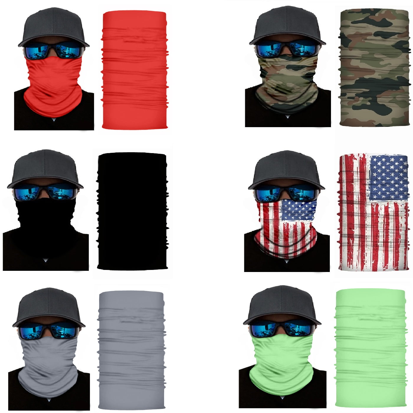Pack of 8 Face Covering Mask Neck Gaiter Elastic, Fishing and Hunting ...