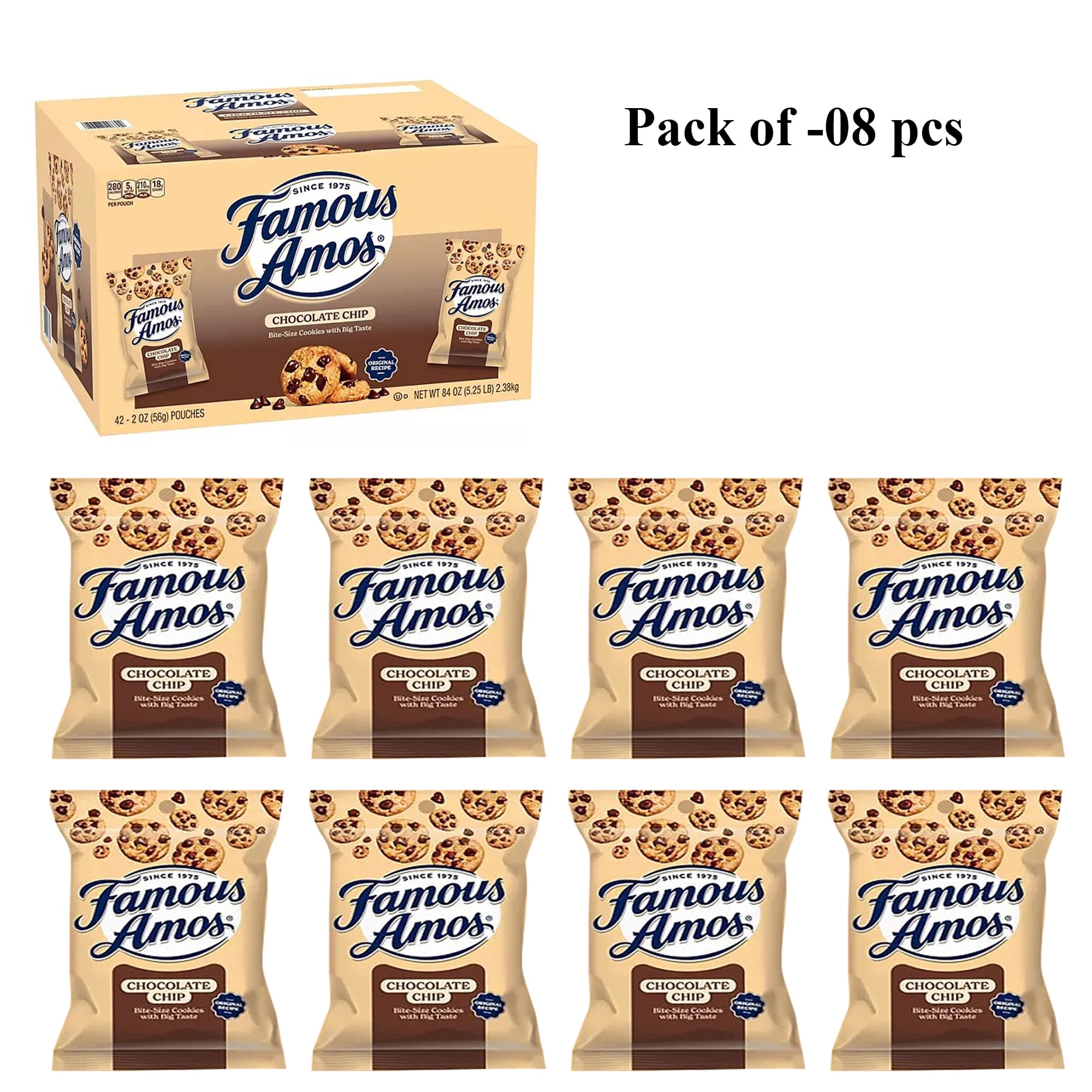Pack of 8 Famous Amos Classic Bite-Size Chocolate Chip Cookies | 2 Oz ...