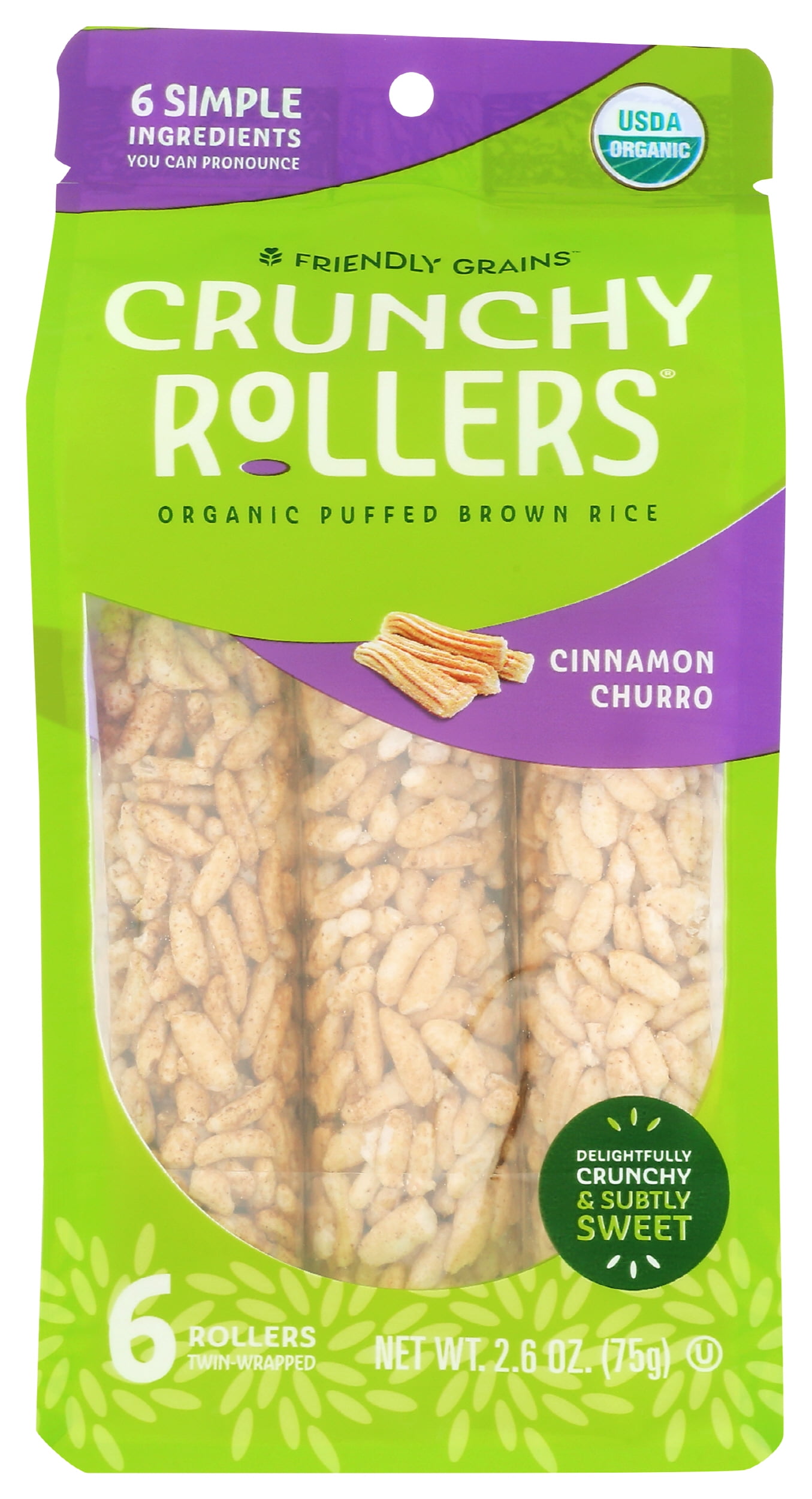 Pack of 8, Friendly Grains Crunchy Rollers Cinnamon Churro Puffed Brown ...