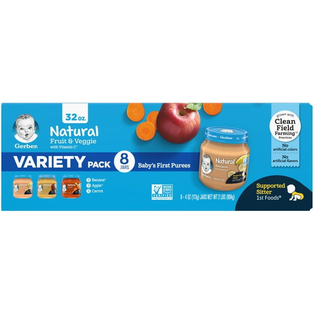(Pack of 8) Gerber 1st Foods Natural Fruit & Veggie Variety Pack, 4 Oz ...