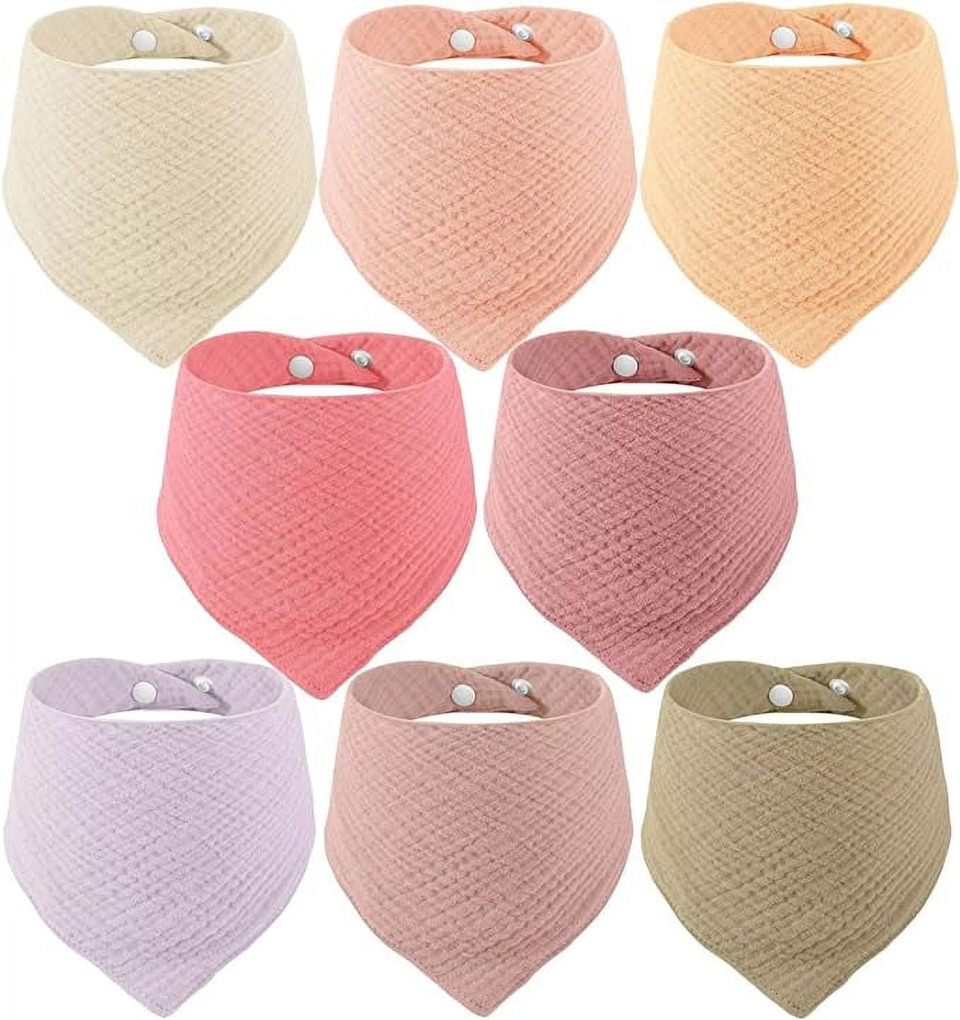 Pack of 8 Muslin Bibs for Baby Girls, 100% Cotton Baby Bandana Bibs for ...