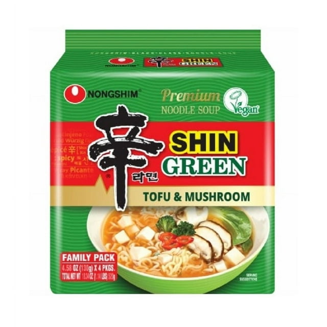 Nongshim Shin Green Premium Vegan Ramen Noodles with Mushroom & Fried ...