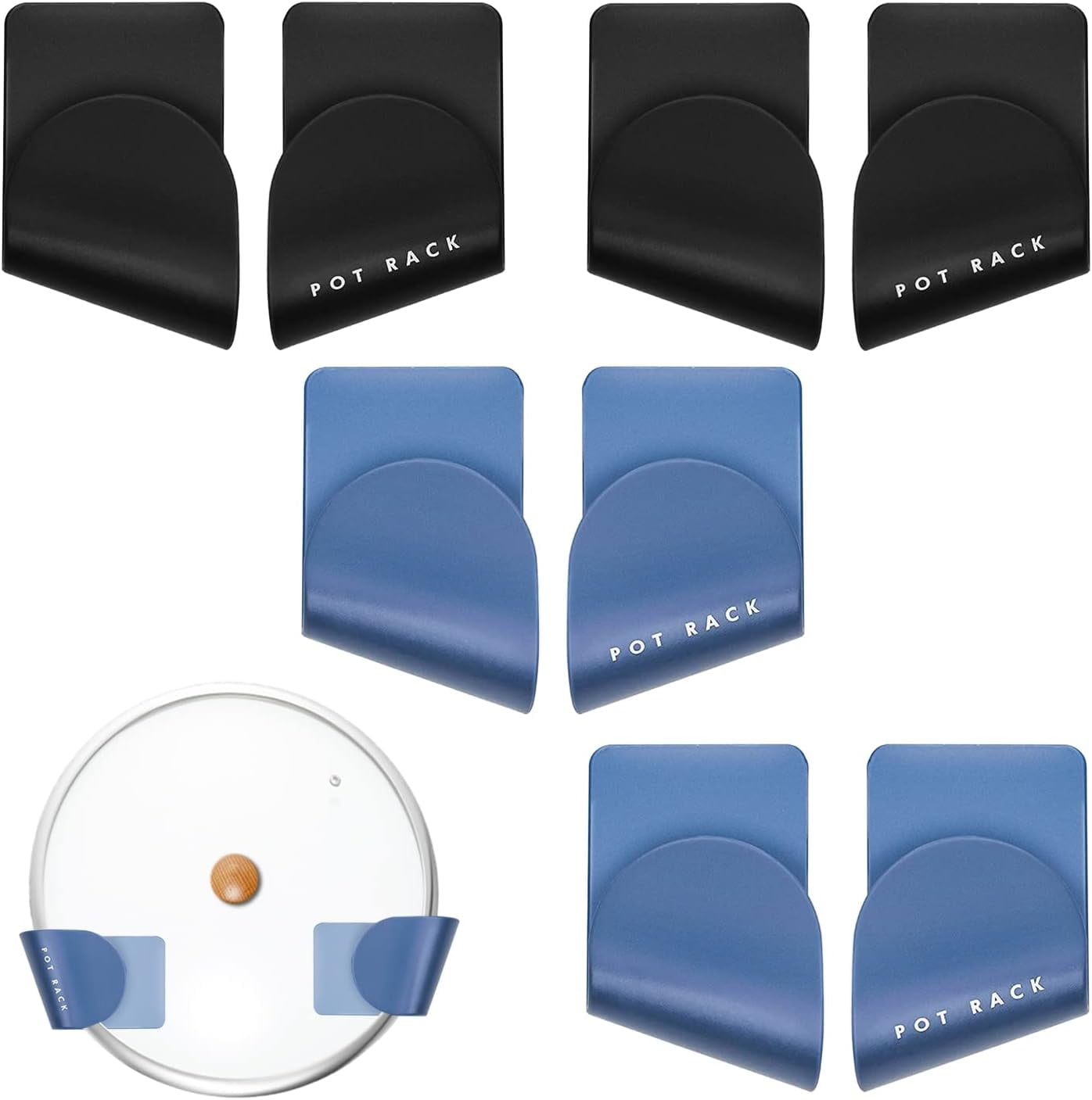 Pack of 8 Pot Lid Holder Self-Adhesive Pot Lid Organiser Pot Lid Wall ...