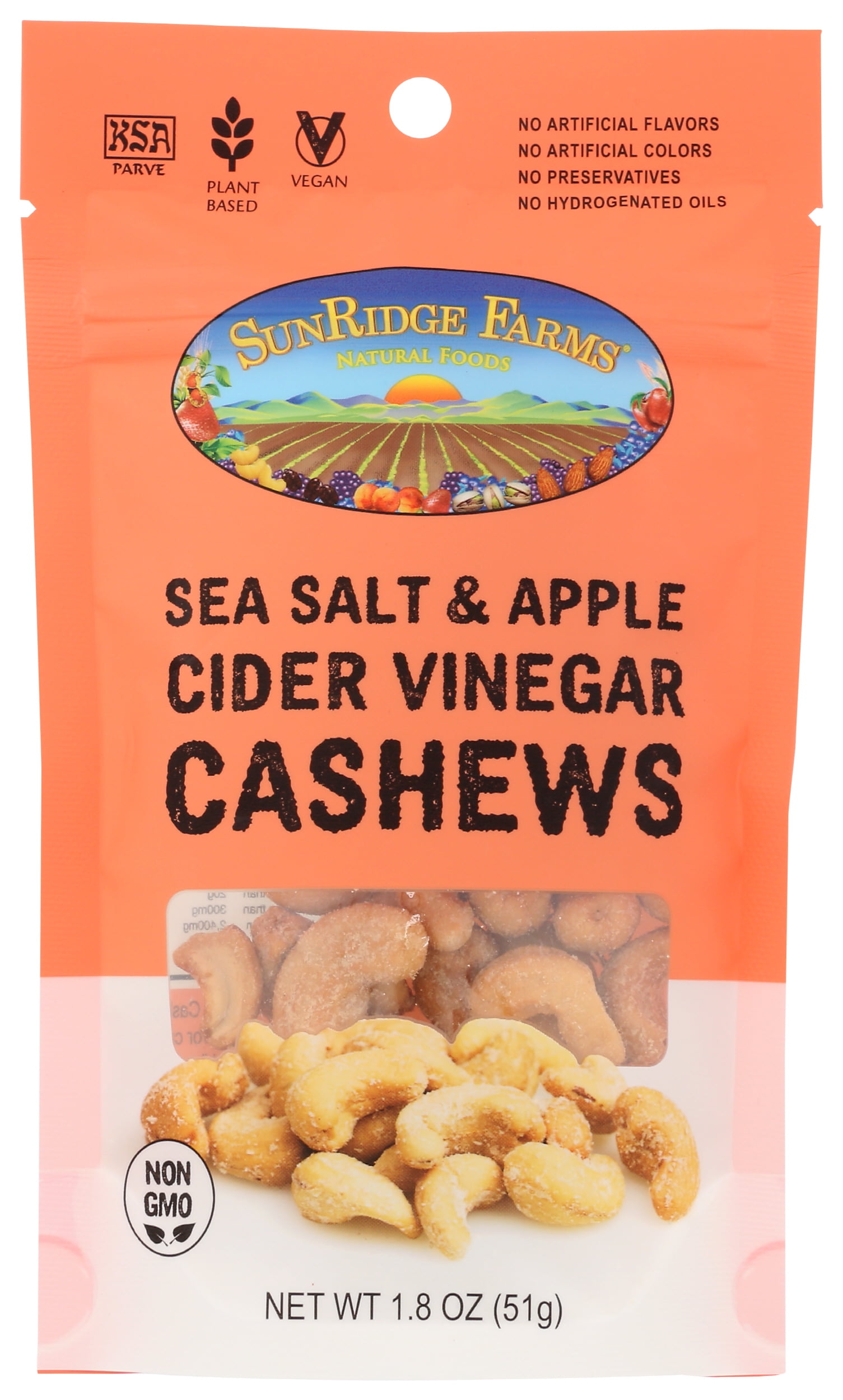 Pack of 8, Sunridge Farm Sea Salt & Apple Cider Vinegar Cashews, 1.8 oz ...