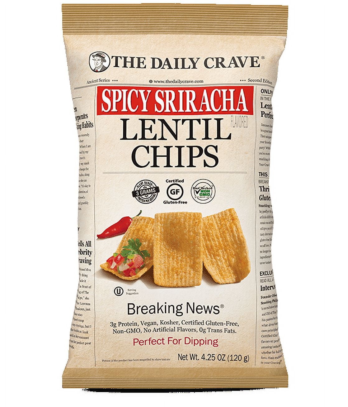 (Pack of 8) The Daily Crave Spicy Sriracha Lentil Chips, 4.25 oz ...