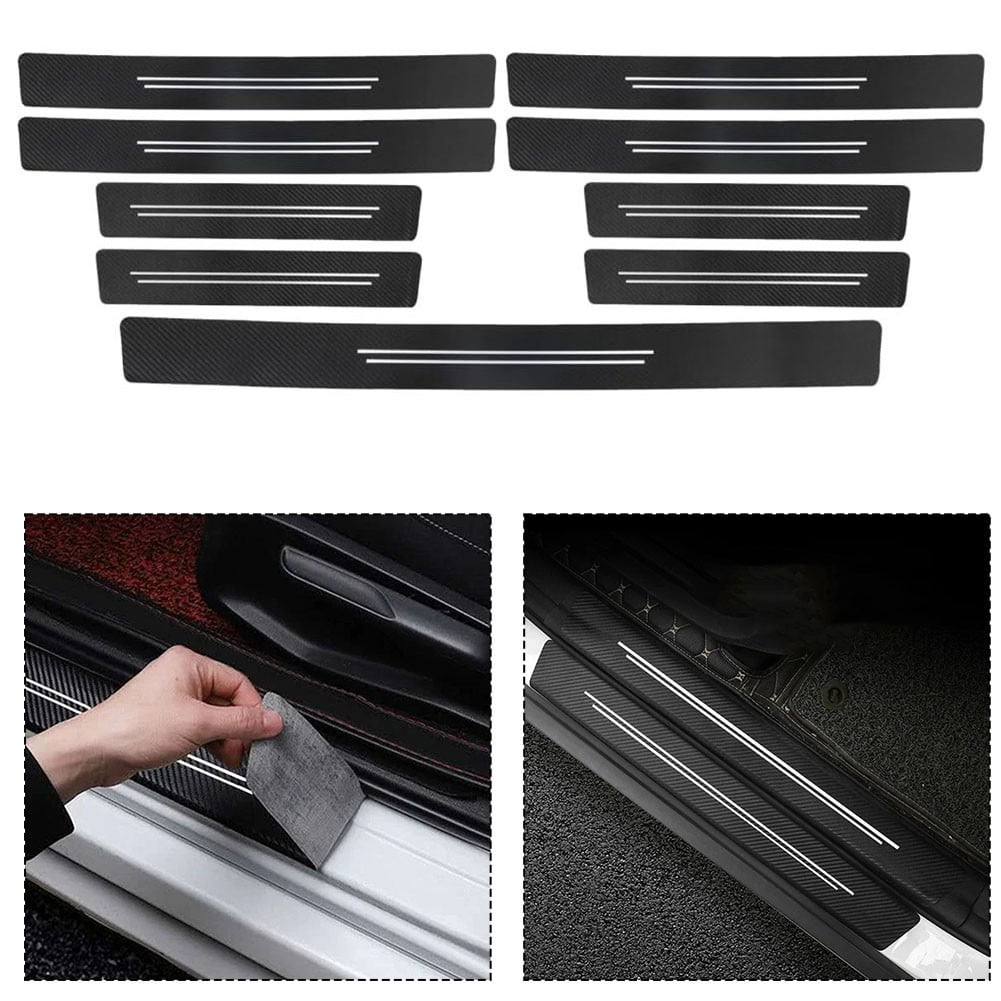 Pack of 9 Black Automobile threshold strip carbon fibre for car door ...
