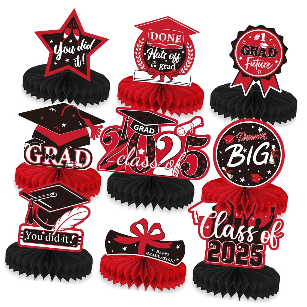 Pack of 9 Graduation Themed Honeycomb Tabletops Decorations For ...