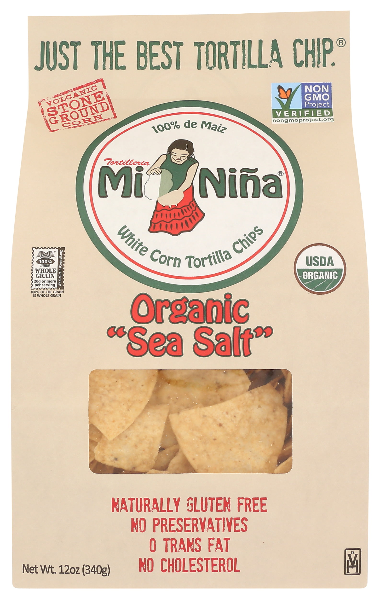 Pack of 9, Mi Nina Organic Sea Salt White Corn Tortilla Chips, 12 oz ...