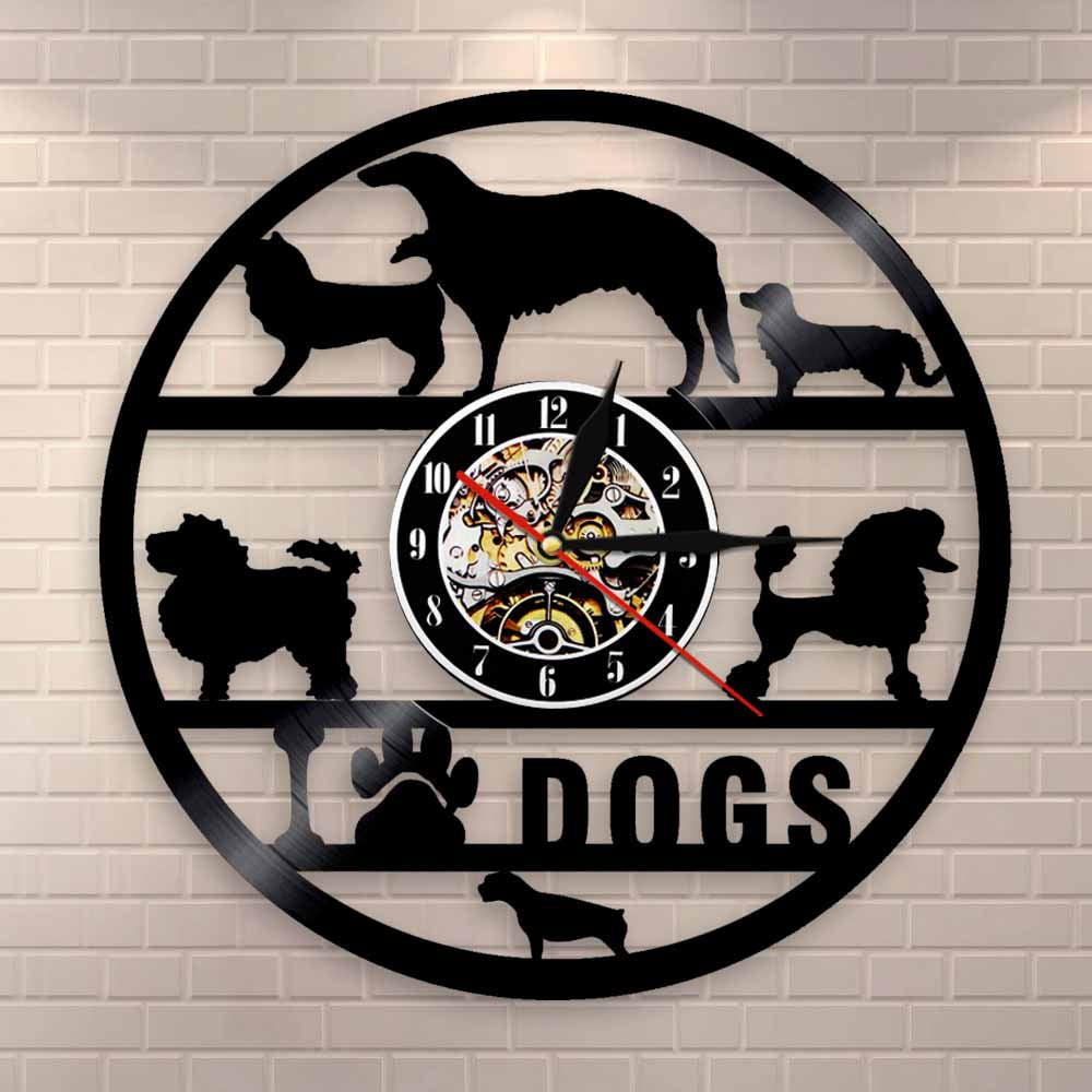 Pack of Dogs Pet Shop Wall Decor Wall Clock Dog Breeds Grooming Salon ...