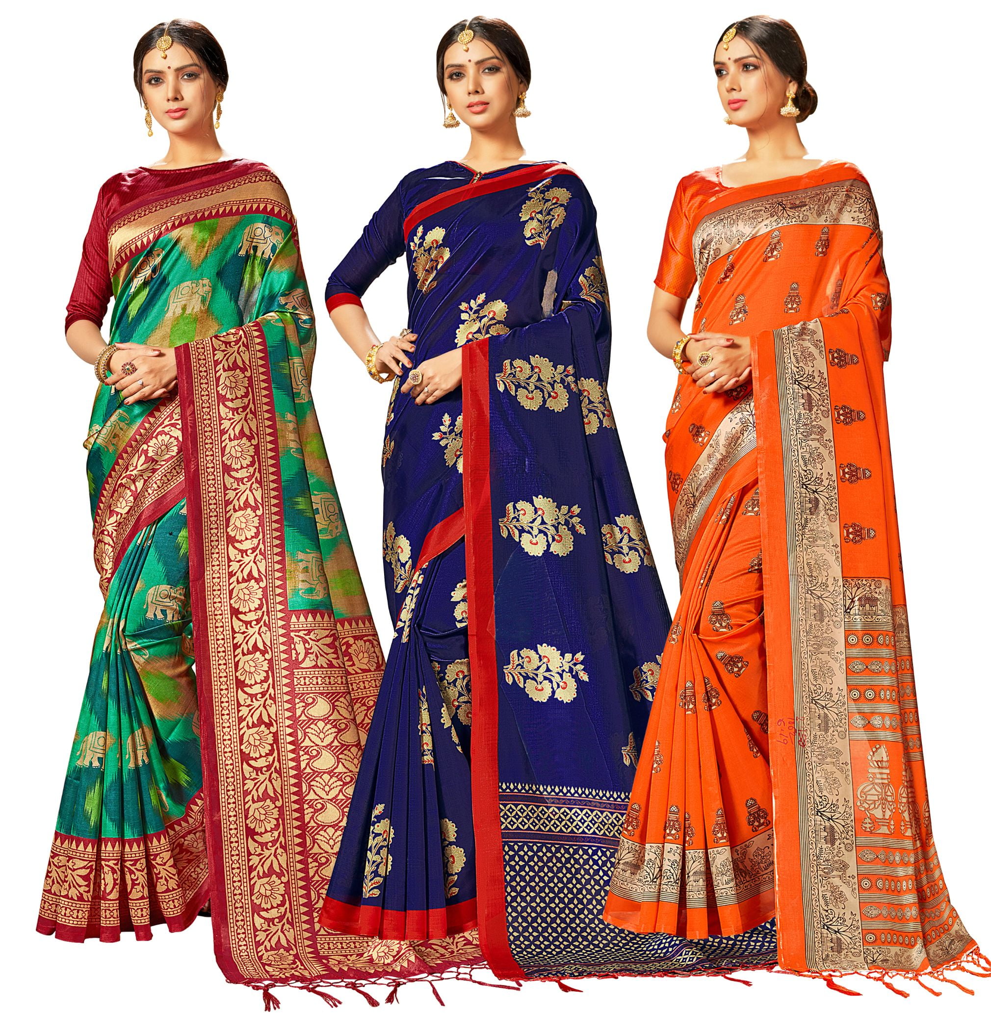 Pack of Three Sarees for Women Mysore Art Silk Printed Indian Wedding ...