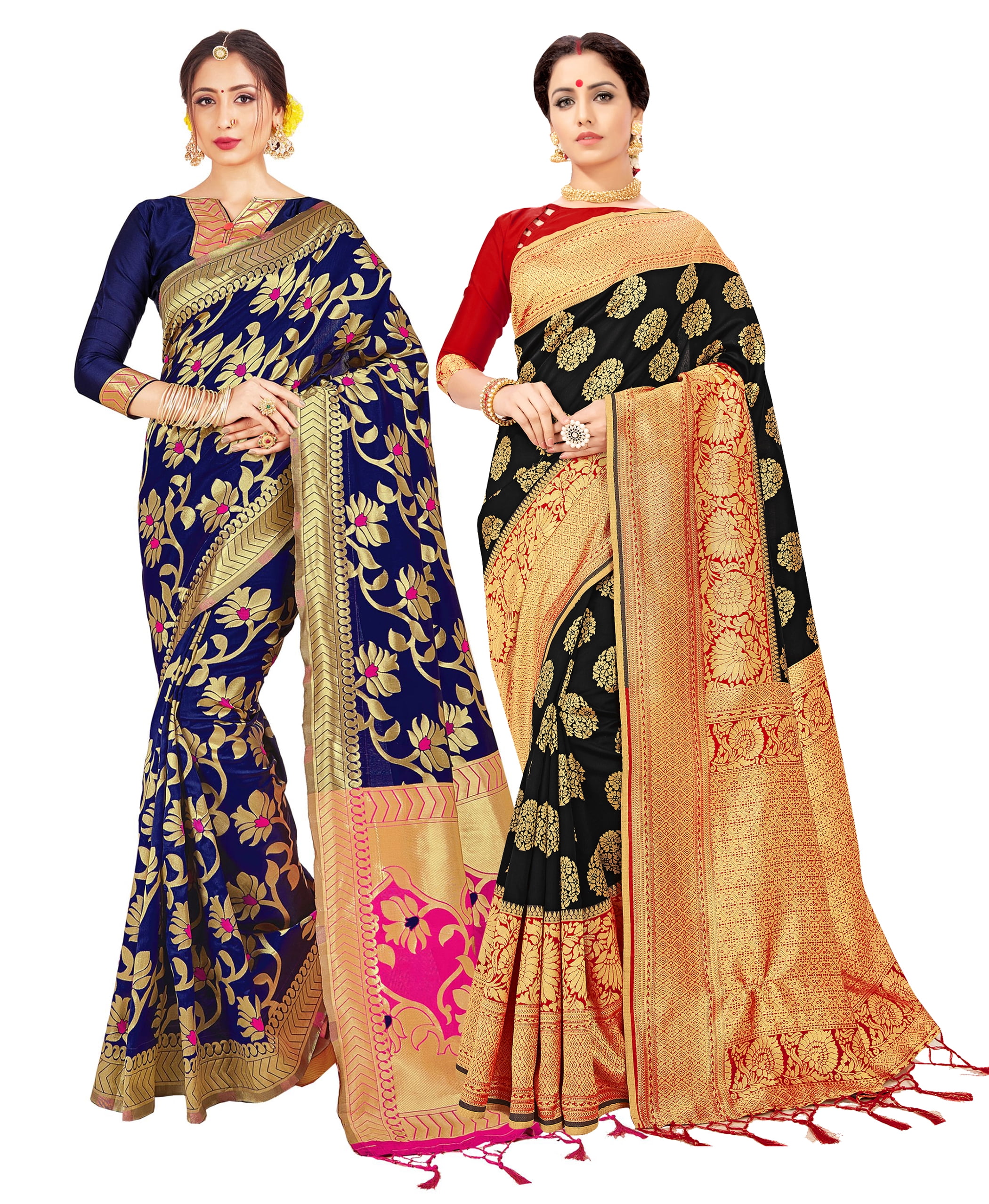 Pack of Two Sarees for Women Banarasi Art Silk Indian Wedding Sari ...