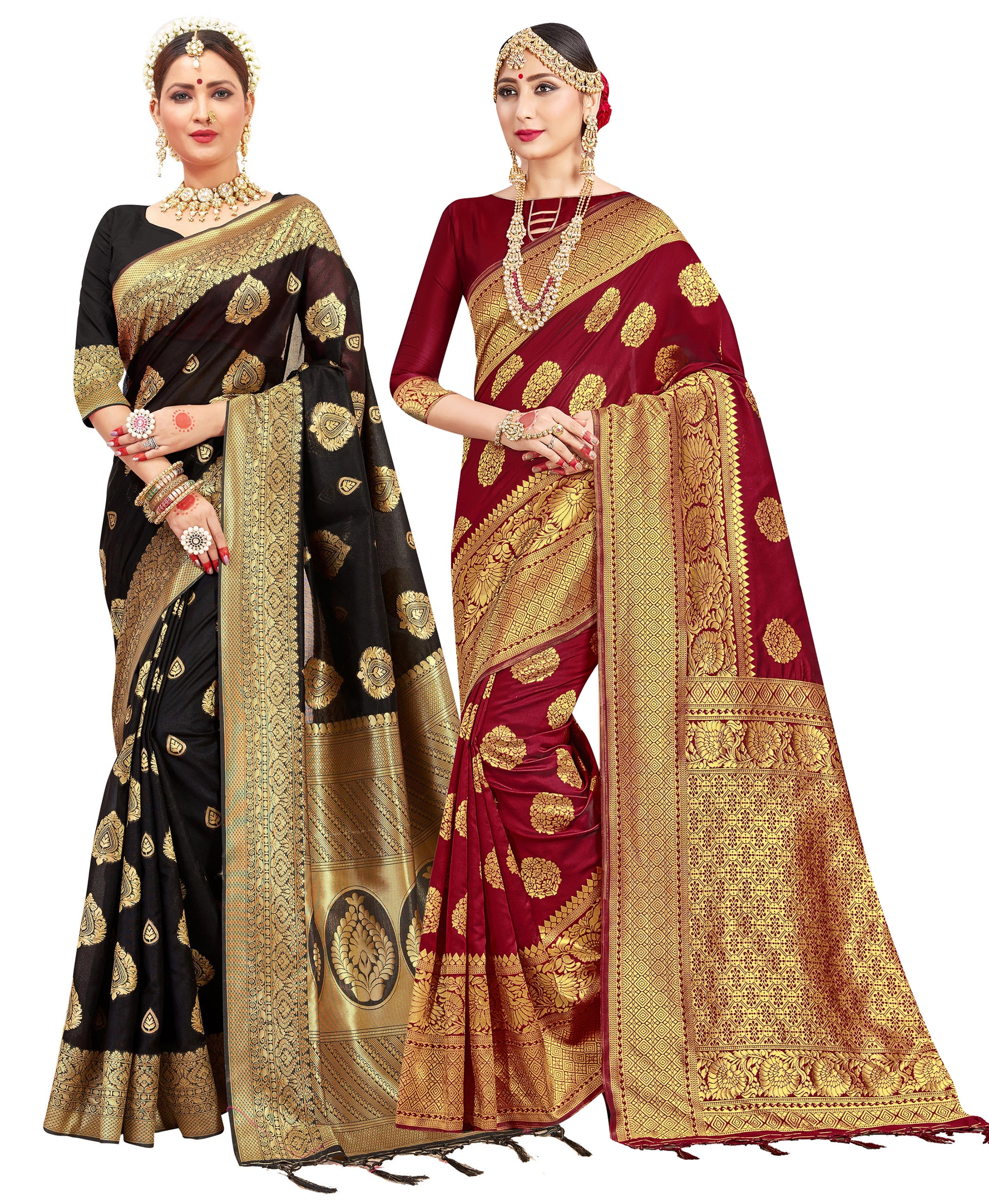 Pack of Two Sarees for Women Banarasi Art Silk Woven Indian Wedding ...
