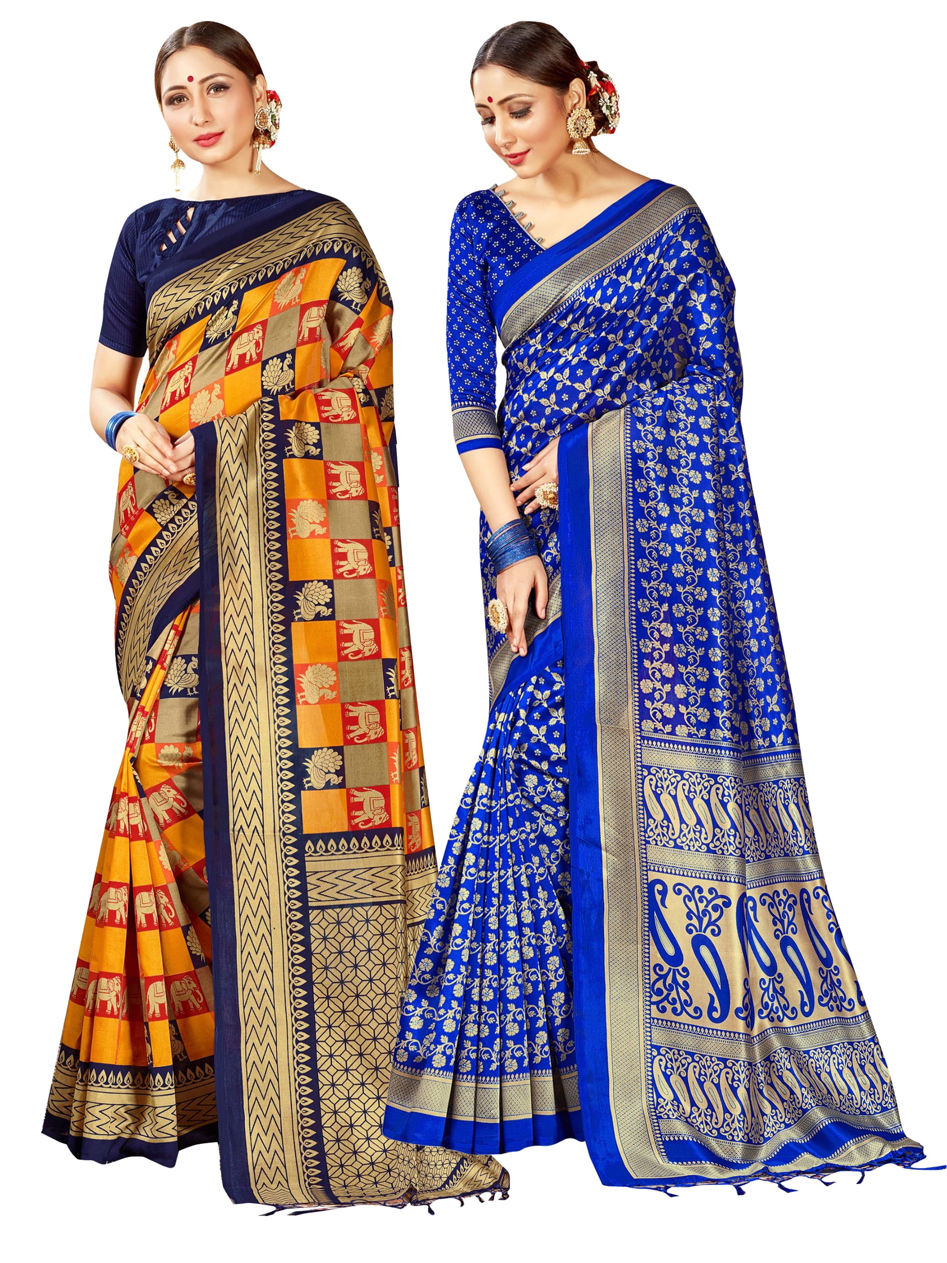 Pack of Two Sarees for Women Mysore Art Silk Printed Indian Wedding ...