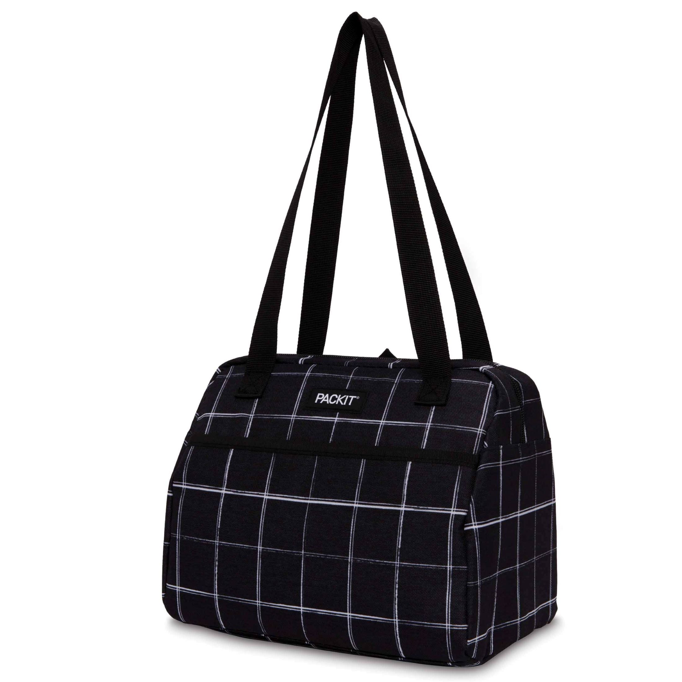 PackIt Freezable Hampton Lunch Bag, Black Grid, built with Shoulder ...