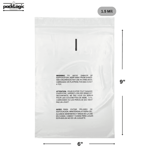 PackLogic Resealable 6x9 Clear Poly Bags, Suffocation Warning for ...