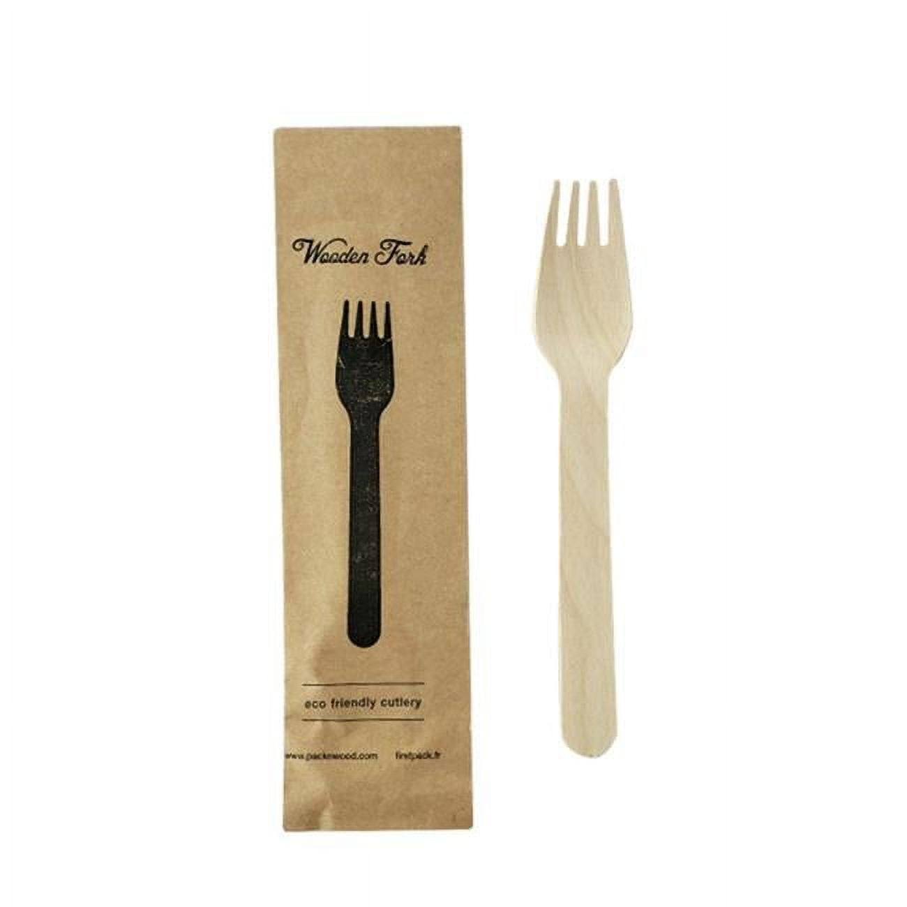 PackNwood 210CVB1W 6.2 in. Wooden Cutlery Fork Wrapped in Paper Wrapper ...
